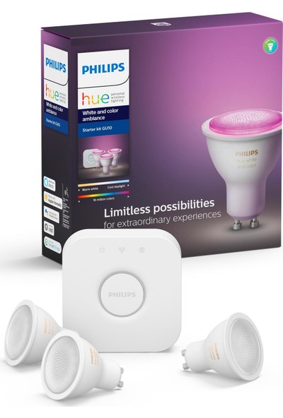 Philips Hue Renkli Akıllı Spot Başlangıç Seti 3'lü GU10 Bluetooth Özellikli Philips Hue Renkli Akıllı Spot Başlangıç Seti 3'lü GU10 Bluetooth Özellikli