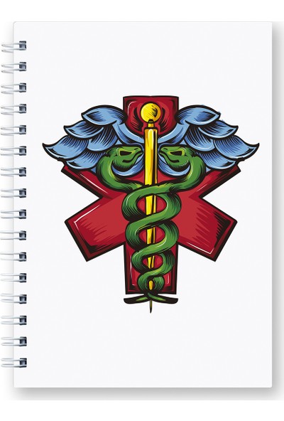Mespho Tıp Sembolü Doktor Tasarım Spiralli Sert Kapaklı Defter A5-Y-B