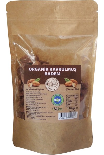 İnceten Çiftliği Organik Sertifikalı Yerli Organik Kavrulmuş Badem 190 gr İnceten Çiftliği Organik Sertifikalı Yerli Organik Kavrulmuş Badem 190 gr