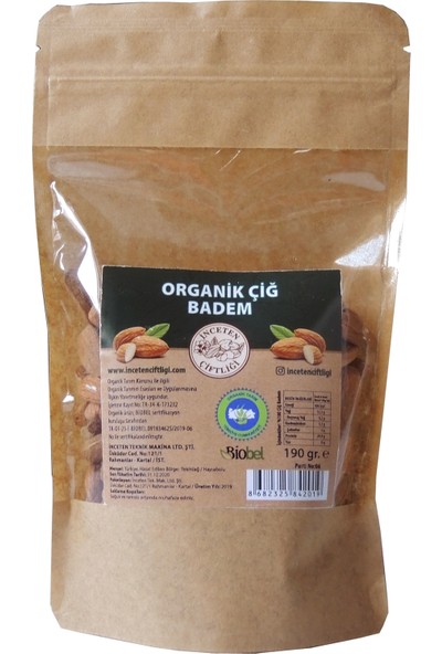 İnceten Çiftliği Organik Sertifikalı Yerli Çiğ Badem 190 gr İnceten Çiftliği Organik Sertifikalı Yerli Çiğ Badem 190 gr