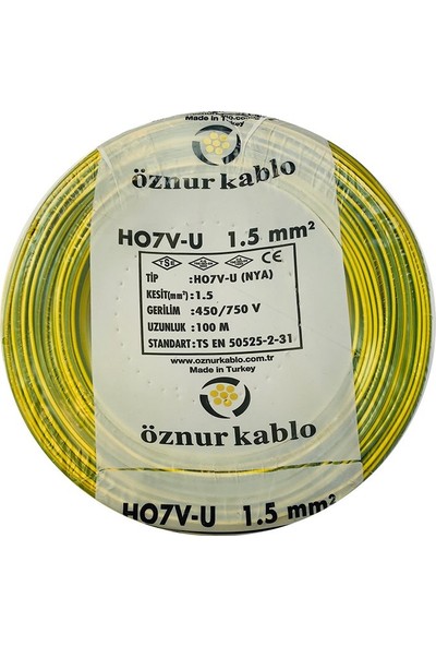 Öznur 1,5 Mm Nya Kablo - 100 Metre Sarı Yeşil Öznur 1,5 Mm Nya Kablo - 100 Metre Sarı Yeşil
