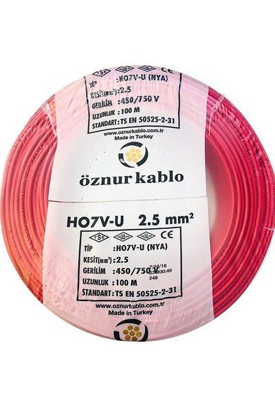 Öznur 2,5 Mm Nya Kablo - 100 Metre Kırmızı