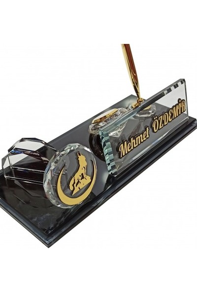 Mert Kristal Bozkurt Logolu Kristal Masa İsimliği Mert Kristal Bozkurt Logolu Kristal Masa İsimliği