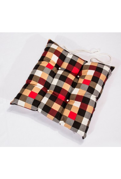 Genova Home Lilia Sandalye Oturum Minderi Kareli Kırmızı