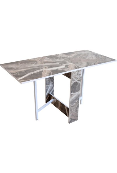 Prado Kelebek Katlanır Ahşap Masa Mermer Beyaz