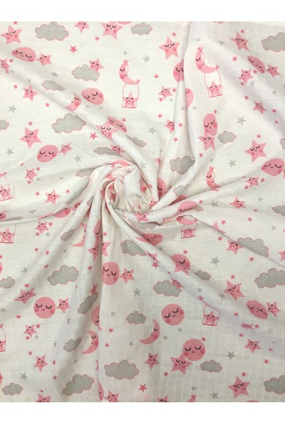 Enhitbaby Çok Amaçlı Muslin Örtü 90 x 100 cm - Pembe Sallanan Yıldız Desenli