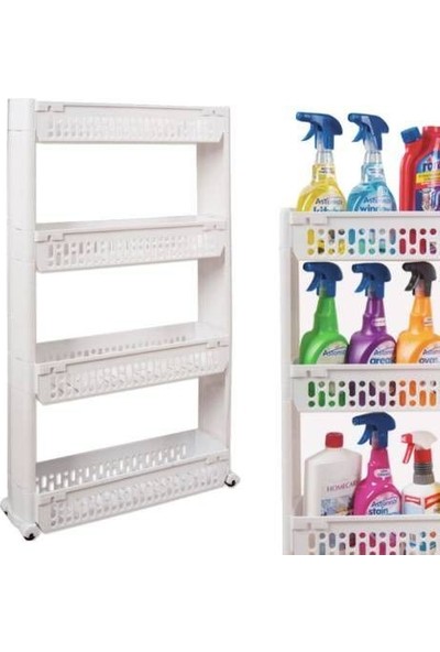 Jade Çok Amaçlı 4 Katlı Tekerlekli Plastik Mutfak Banyo Rafı Beyaz Jade Çok Amaçlı 4 Katlı Tekerlekli Plastik Mutfak Banyo Rafı Beyaz