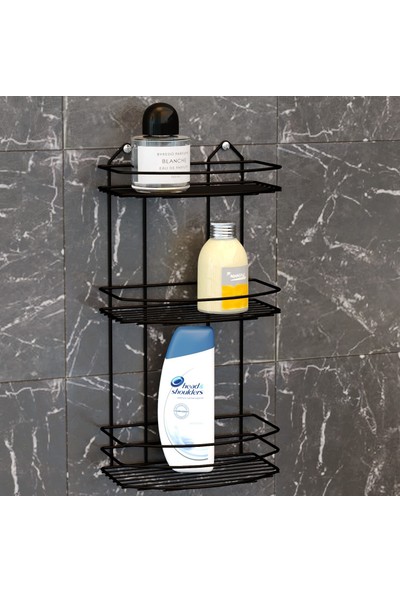 Tekno-tel 3 Katlı Banyo Duş Rafı Siyah Bk009