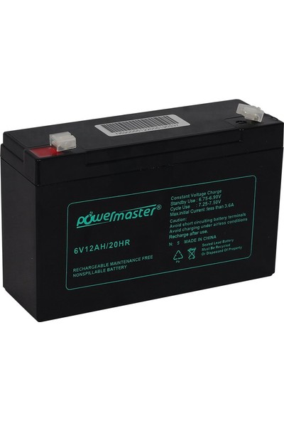 Powermaster 6 Volt 12 Amper Akü (150X50X94 Mm) Powermaster 6 Volt 12 Amper Akü (150X50X94 Mm)