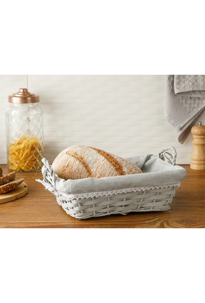 English Home Fiesta Hasır Dikdörtgen Ekmek Sepeti 28 x 20 x 9 cm Gri