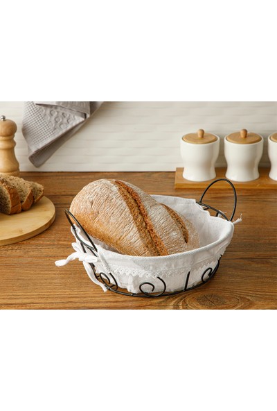 English Home Twist Metal Yuvarlak Ekmek Sepeti 25 x 8 cm Bej