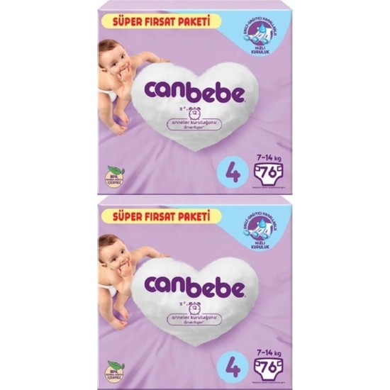 Canbebe 2'li Bebek Bezi Süper Fırsat Paketi 4 Beden 76'lı Fiyatı