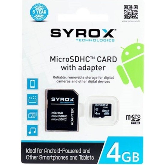 Syrox Hafıza Kartı ( Sd Kart ) 4gb Mc4 Fiyatı - Taksit Seçenekleri