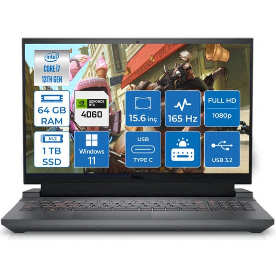 Dell Gaming G15 5530 Intel Core i7 13650HX 64GB 1TB SSD 8GB Fiyatı