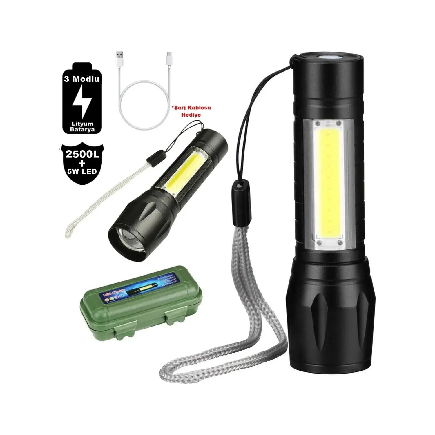 Mini El Feneri Flaşörlü Şarjlı Polis El Feneri 3 Fonksiyonlu Fiyatı