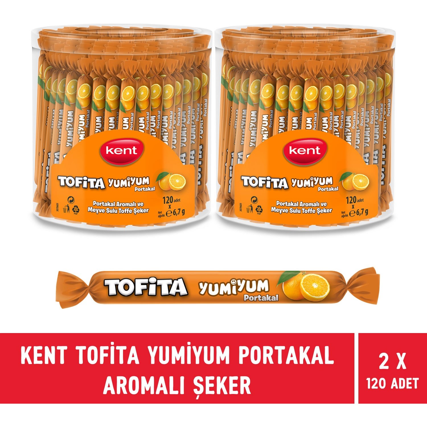 Kent Tofita Yumi Portakal Aromalı Şekerleme 120'li Kavanoz - Fiyatı