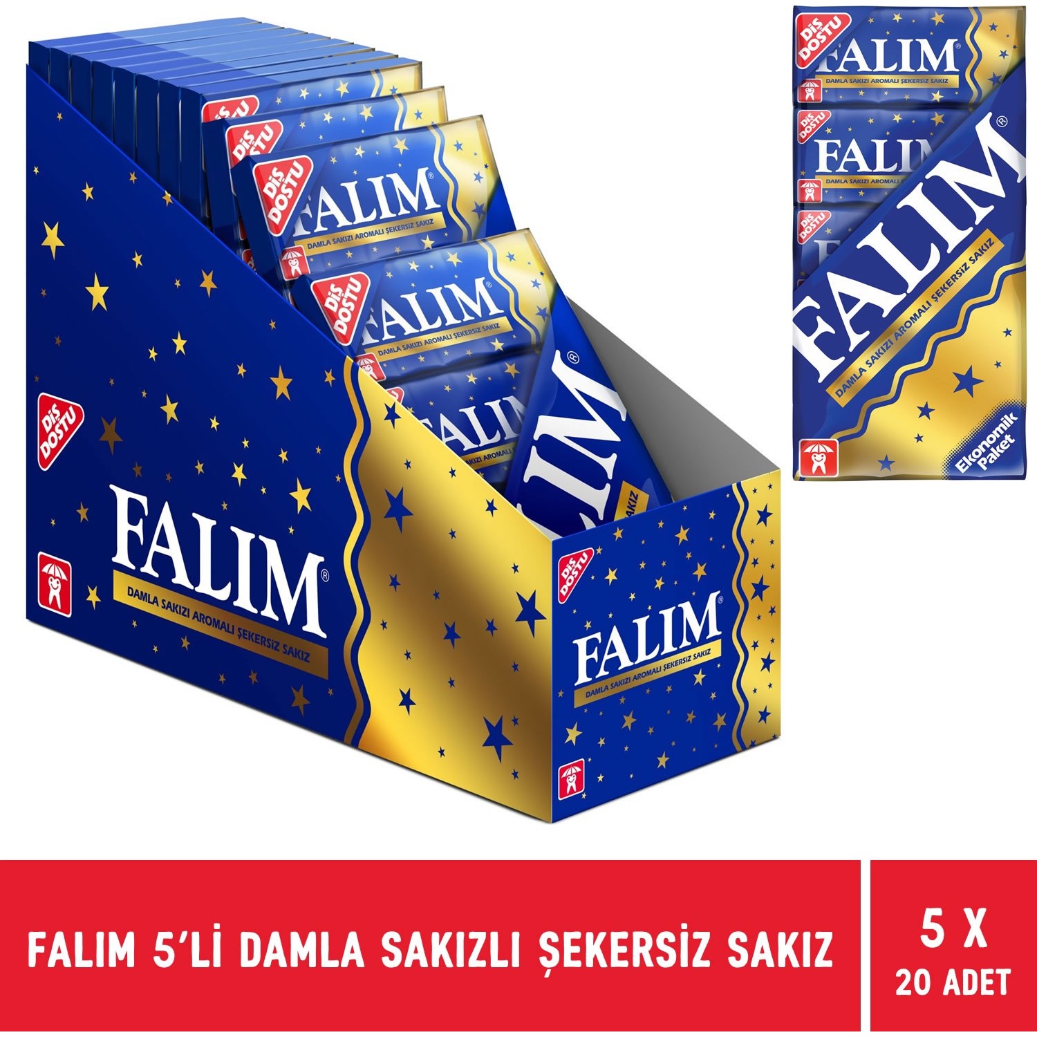 Falım Damla Sakızlı Şekersiz Sakız 5'li Paket - 20 Adet Fiyatı