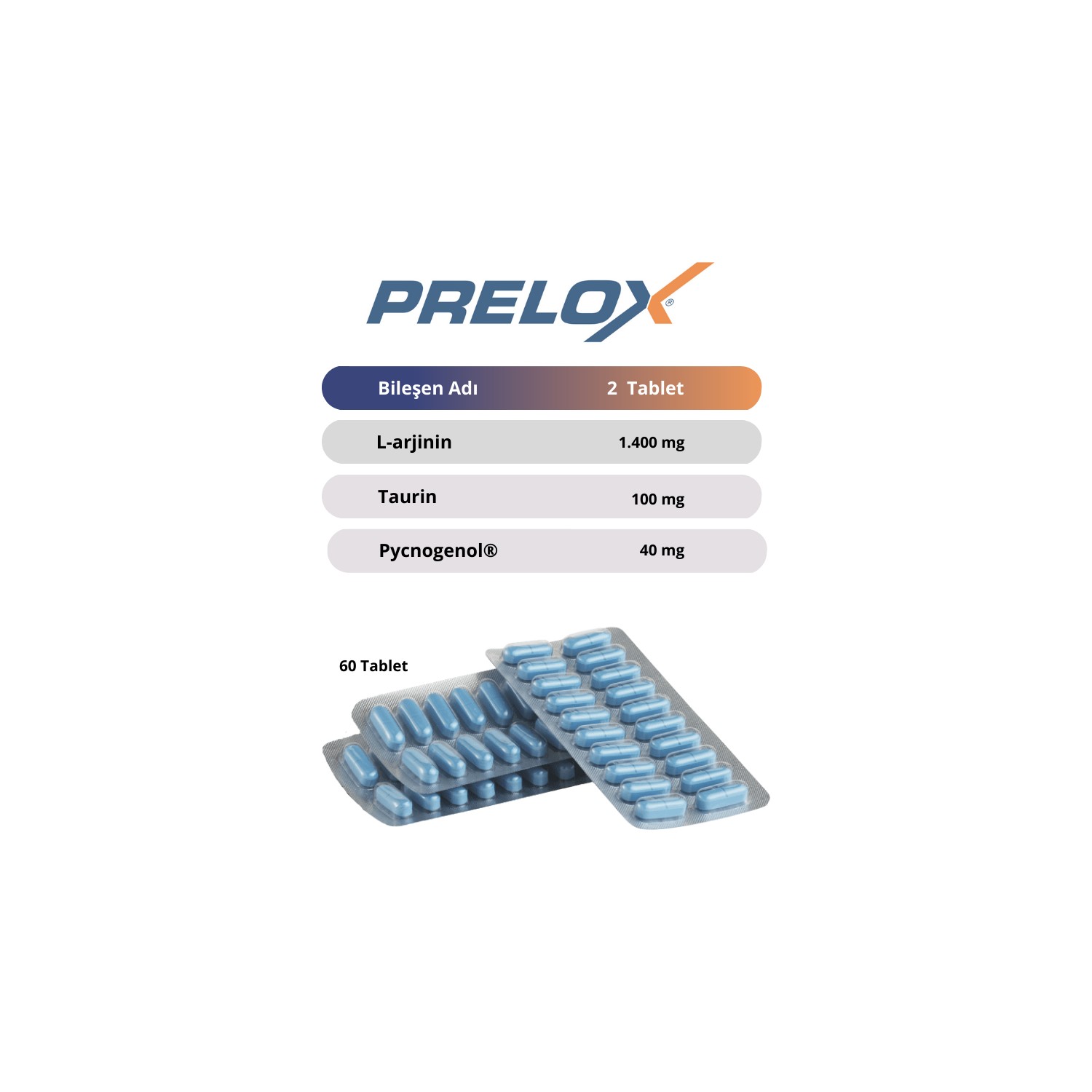 Prelox® 60 Tablet, Pycnogenol®, L-Arjinin ve Taurin Içeren Fiyatı