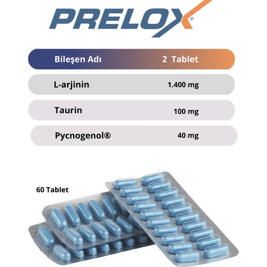 Prelox® 60 Tablet, Pycnogenol®, L-Arjinin ve Taurin Içeren Fiyatı
