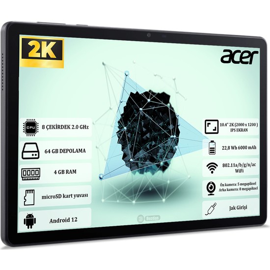 Acer Iconia Tab P10 4 GB Ram 64 GB 10.4" 2K (2000 x 1200 ) IPS Yeni ...