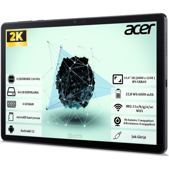Acer Iconia Tab P10 4 GB Ram 64 GB 10.4" 2K (2000 x 1200 ) IPS Yeni ...