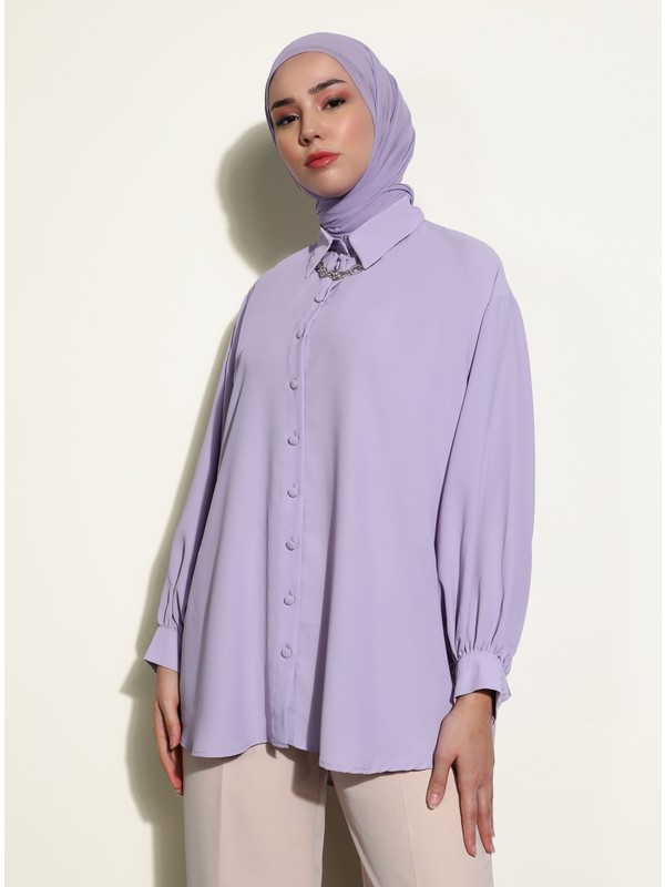 Refka Ipek Tuşeli Oversize Tunik - Toz Lila - Refka Woman Fiyatı