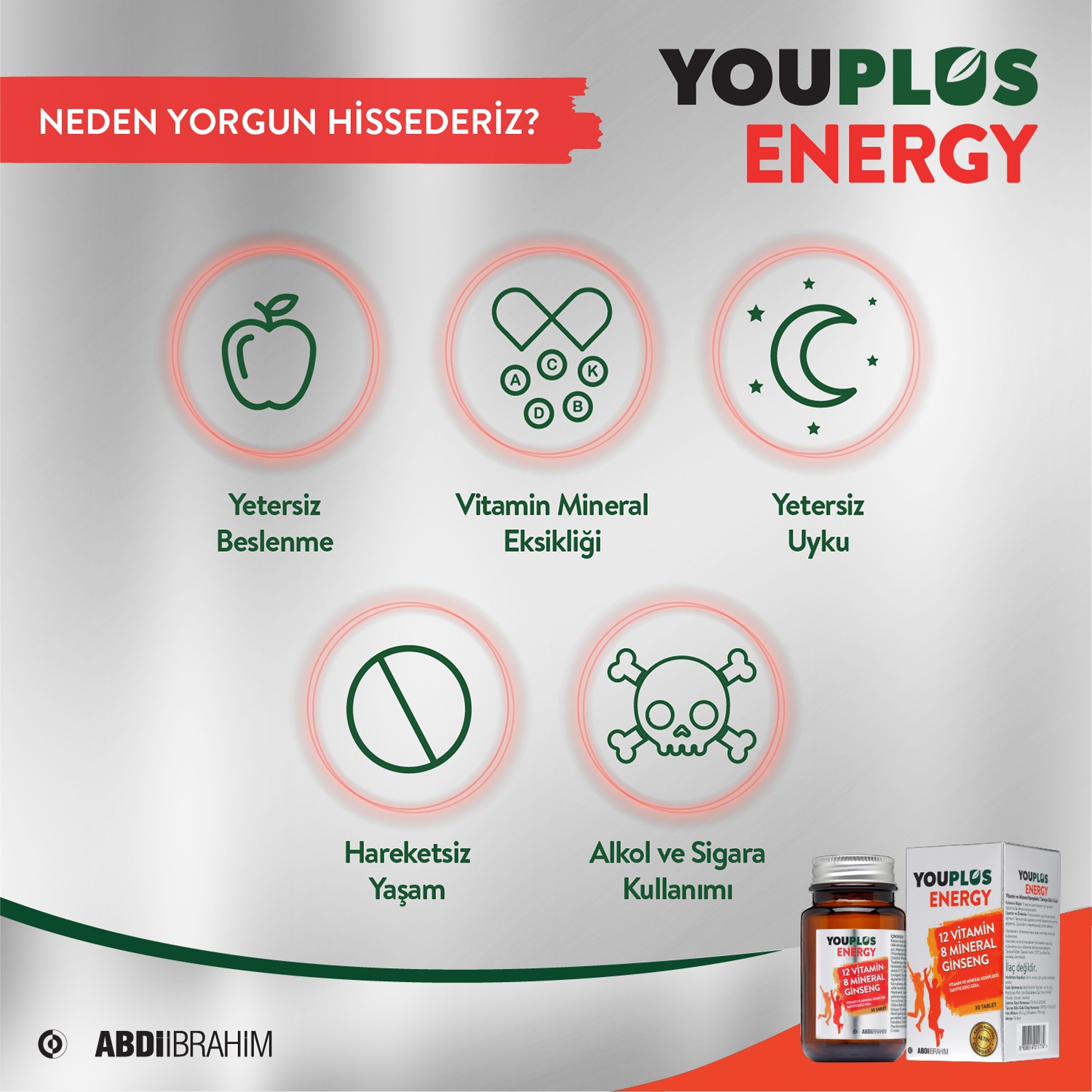 Youplus Energy Vitamin ve Mineral Kompleksi 30 Tablet - Abdi Fiyatı