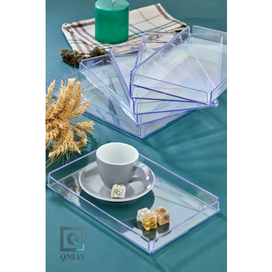 Kalsiyum Mood Şeffaf Tepsi 14*22cm Kristal Sunum Tepsisi (1 Fiyatı