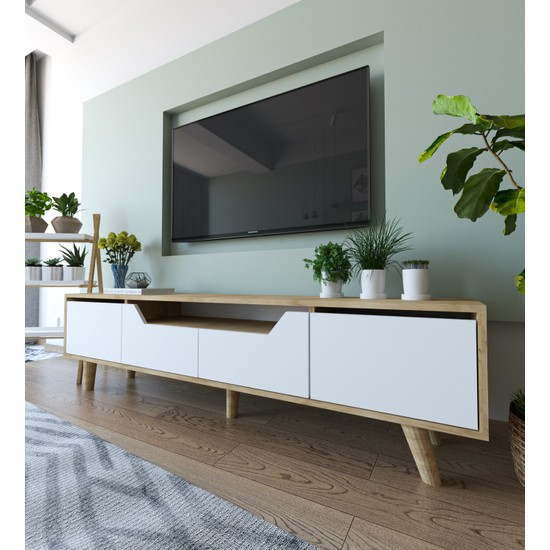 VM VERTEX MOBİLYA Roma Ahşap Ayaklı Tv Ünitesi Tv Sehpası Fiyatı