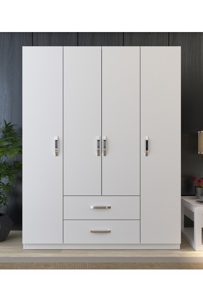 Metalia Smart Line 4 Kapaklı 2 Çekmeceli Gardırop - Beyaz Metalia Smart Line 4 Kapaklı 2 Çekmeceli Gardırop - Beyaz
