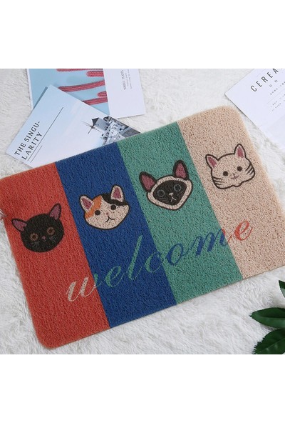 Yoyoso PVC Welcome Cats Sloganlı Dekoratif Çok Amaçlı Kapı önü, İç Mekan, Banyo, Mutfak Paspası 40 x 60 cm
