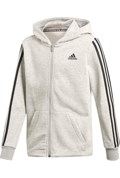adidas Must Haves Çocuk Gri 3 Bantlı Antrenman Kapüşonlu Sweatshirt DV0822