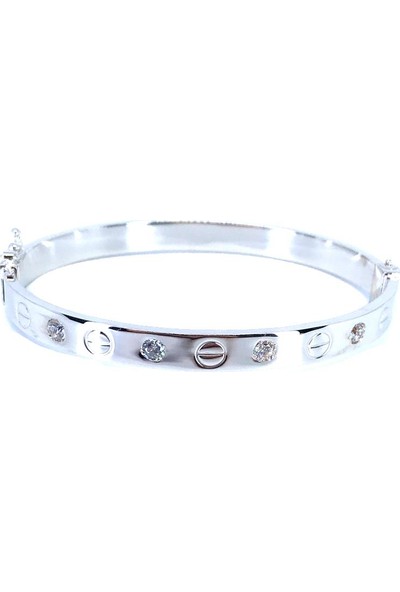 Usta Kuyumculuk Vida Modeli Taşlı Beyaz Altın Kelepçe