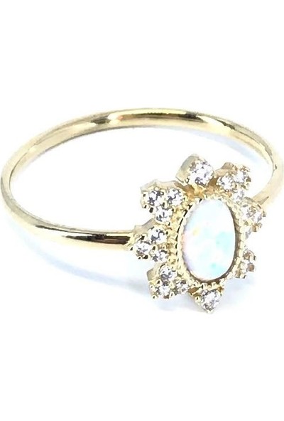 Usta Kuyumculuk Beyaz Opal Taşlı Sarı Altın Yüzük