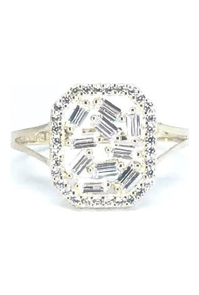 Usta Kuyumculuk Baget Dikdörtgen Pırlanta Montürü Sarı Altın Yüzük