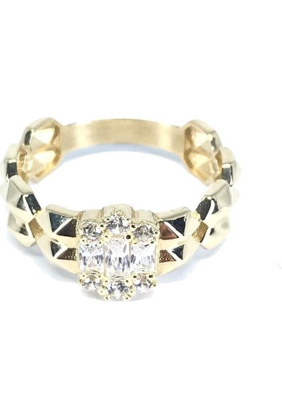 Usta Kuyumculuk Baget Taşlı İtalyan Pırlanta Montürü Rose Altın Yüzük