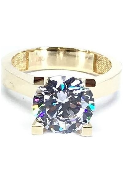 Usta Kuyumculuk Tektaş Swarovski Büyük Pırlanta Montürü Sarı Altın Yüzük
