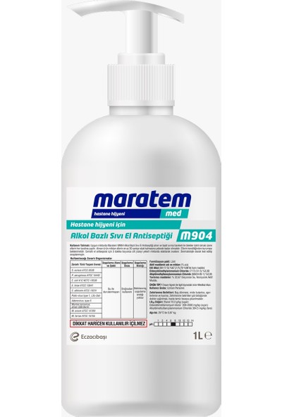 Maratem Med M904 Alkol Bazlı Sıvı El Antiseptiği 1L Maratem Med M904 Alkol Bazlı Sıvı El Antiseptiği 1L