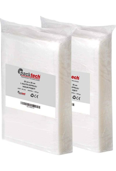 Packtech Tırtıklı Vakum Poşeti - 100'LÜ 25 x 35 cm Packtech Tırtıklı Vakum Poşeti - 100'LÜ 25 x 35 cm