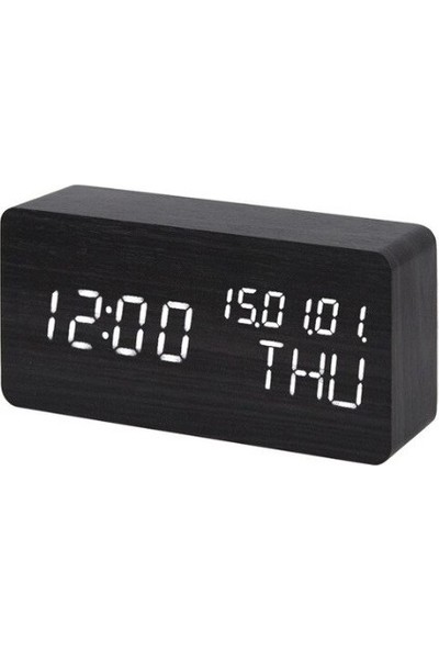 Schulzz LED Ahşap Tasarımlı Takvim Ses Kontrollü Masaüstü Çalar Saat