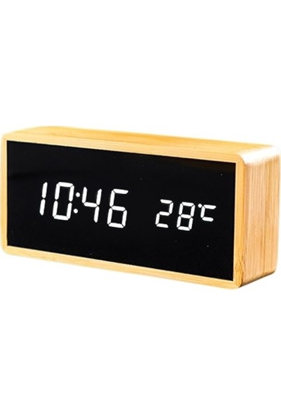 Schulzz LED Ahşap Bambu Tasarımlı Aynalı Ses Kontrollü Masaüstü Çalar Saat