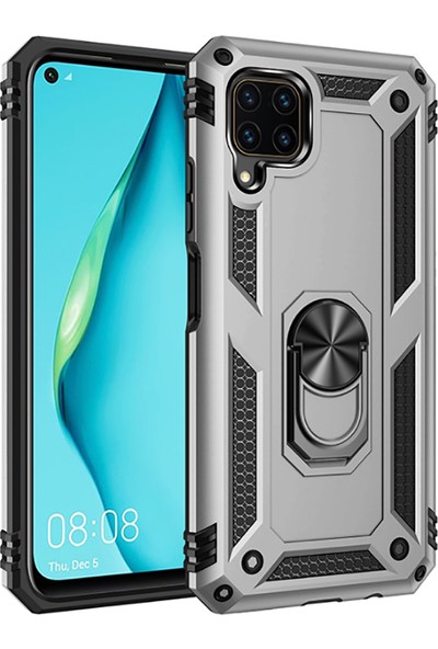 Mor Aksesuar Huawei P40 Lite Kılıf Yüzüklü Standlı Tank Zırh Silikon Gri Mor Aksesuar Huawei P40 Lite Kılıf Yüzüklü Standlı Tank Zırh Silikon Gri