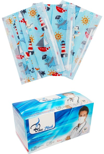 Blue Mask Deniz Tek Kullanımlık 3 Katlı Burun Telli Full Ultrasonic Çocuk Maskesi 50 Adet 2'li Blue Mask Deniz Tek Kullanımlık 3 Katlı Burun Telli Full Ultrasonic Çocuk Maskesi 50 Adet 2'li