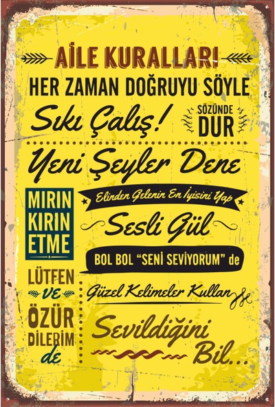 Hayat Poster Aile Kuralları Tablosu Ahşap Poster