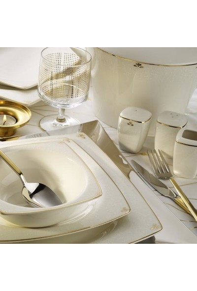 Kütahya Porselen Bone Mare 62 Parça 1074821 Yemek Takımı Altın
