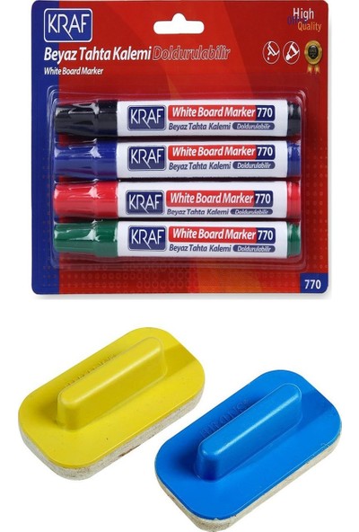 Kraf Beyaz Tahta Kalemi Doldurulabilir 770-4 4'lü Ve Tahta Silgisi