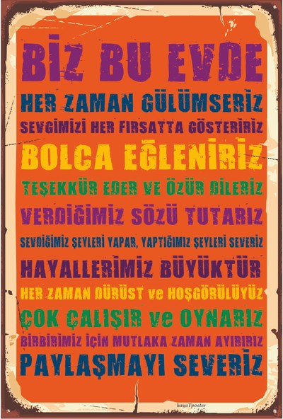 Hayat Poster Mutlu Aile Tablosu Retro Vintage Ahşap Poster