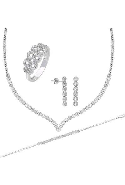 Chavin Su Yolu Gümüş Kolye Küpe Bileklik Yüzük Set EF95