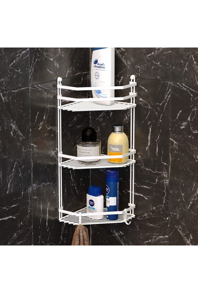 Tekno-tel 3 Katlı Banyo Köşe Rafı Beyaz Es076H Tekno-tel 3 Katlı Banyo Köşe Rafı Beyaz Es076H