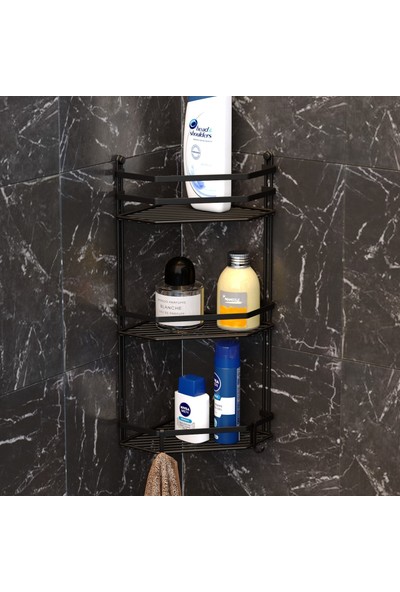 Tekno-tel 3 Katlı Banyo Köşe Rafı Mat Siyah Es076H Tekno-tel 3 Katlı Banyo Köşe Rafı Mat Siyah Es076H